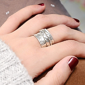 Boho-Magic 925 Sterling Silver Spinner Ring for Women | 3 Spinning Rings Bands | Fidget Meditation Anxiety | Wide Statement Chunky Jewelry Size 7-9 (8)