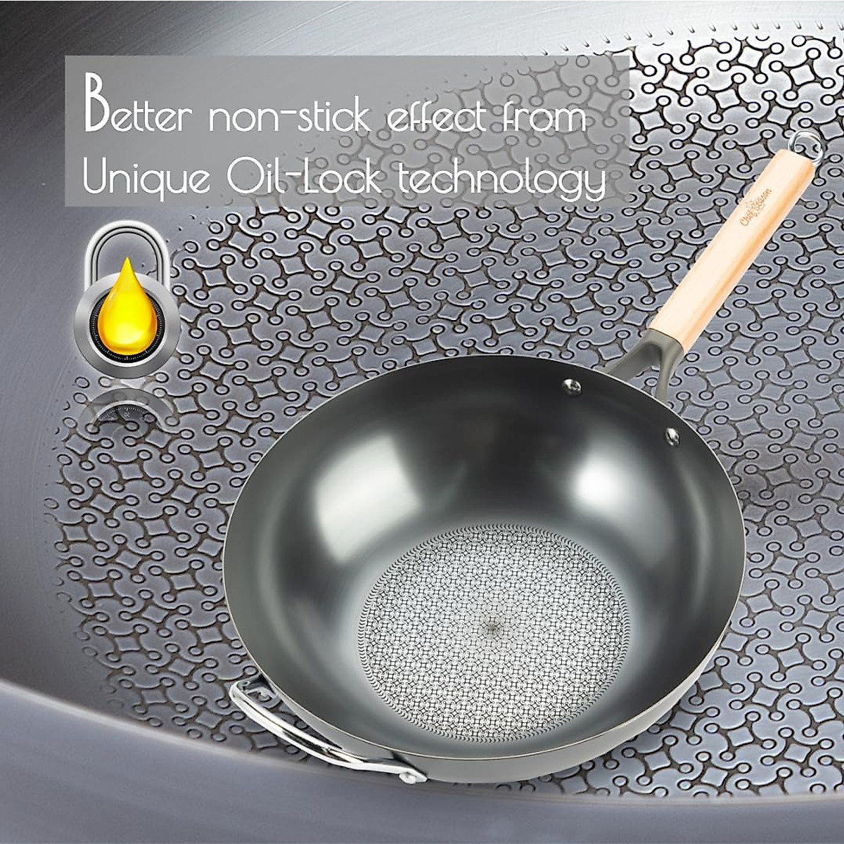 ChefSeason Carbon Steel Wok, 12.6" Round Bottom Wok Pan for Stir-Frying, Large Uncoated Nonstick Chinese Wok, Pre-Seasoned Deep Pow Wok for Gas Cooktops, Free Shopping Bag