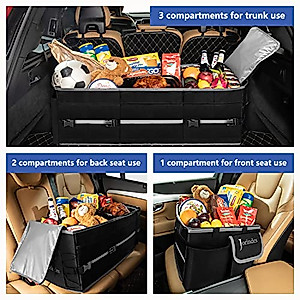 Trunk Organizer With Built-In Insulated Leak Proof Cooler Bag,Collapsible Cargo Organizer For Suv With Non Slip Bottom Strips,3 Large Compartments Foldable Waterproof Portable Car Storage Box