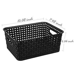 ZHENFAN Black Plastic Woven Storage Baskets, 6-Pack Weave Basket Organizer for Kitchen Office Bathroom