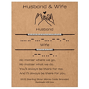 MONOZO Family Gifts Morse Code Bracelets, Unique Husband and Wife Couple Matching Bracelets Secret Message Inspirational Christmas Birthday Valentine's Day Gifts for Husband Wife 2pcs