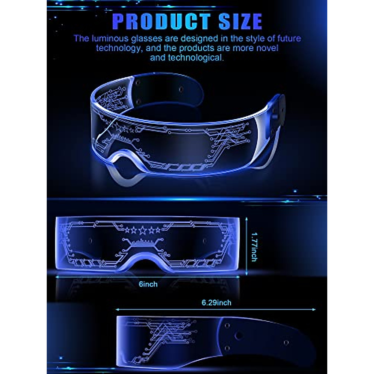 TOODOO 2 Pairs LED Visor Glasses 7 Colors Futuristic Glasses 4 Modes Light Up Glasses Honeycomb Luminous Glasses for Adults (Elegant Style)