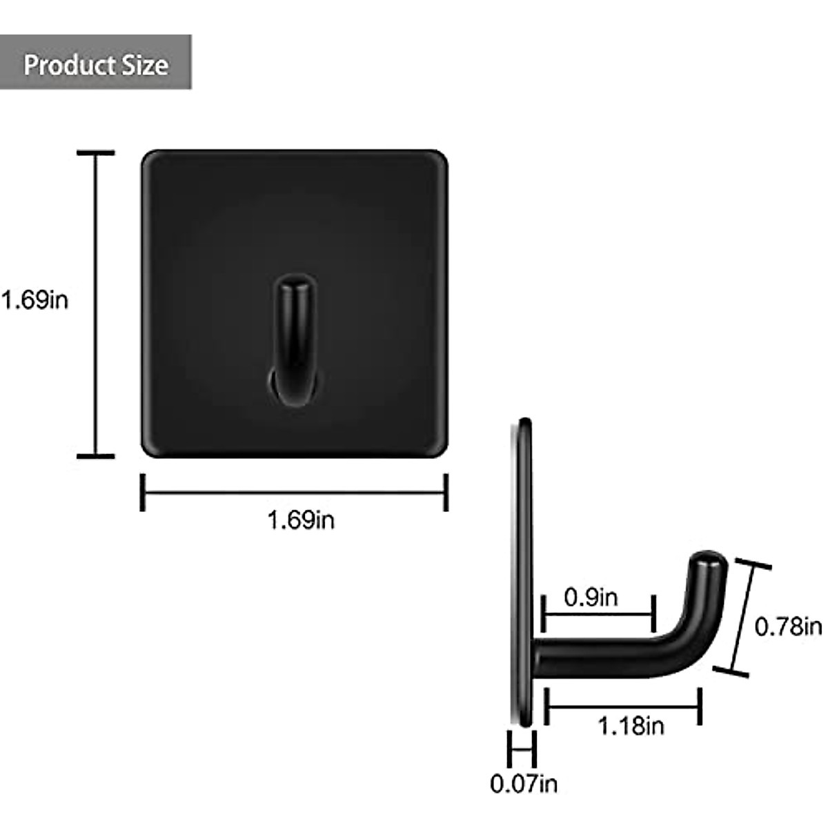 Adhesive Hooks - 5 Pack Heavy Duty Wall Hooks Waterproof Stainless Steel Hooks for Hat Towel Robe Hooks Rack Wall Mount - Bathroom Kitchen Home Hotel Office Cabinet and Bedroom Matte BLACK05