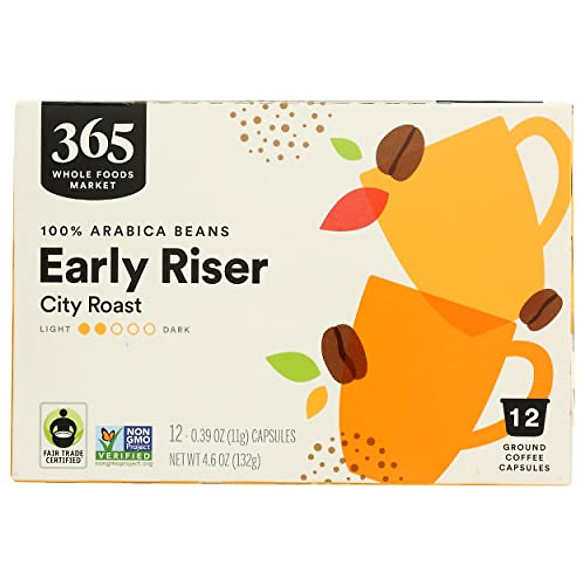 365 by Whole Foods Market, Coffee Early Riser City Roast Pods 12 Count, 4.6 Ounce