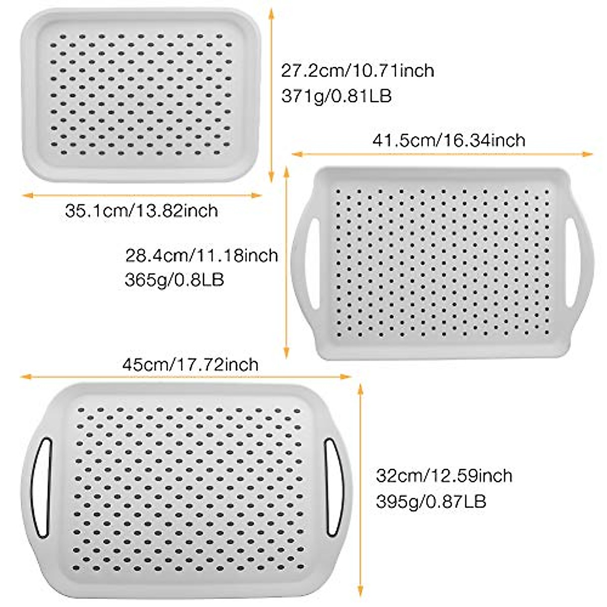 IEBIYO 3 Pcs Anti-Slip Food Serving Tray with Handles Dinner Breakfast Bed Drink Food Coffee Trays Plastic Rectangle Non-Skid Rubber Grip Multipurpose Serving Table Tray Cafeteria Trays for Eating