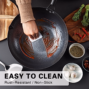 Kordisen Carbon Steel Wok Pan with Lid, 12.6inch Flat Bottom Wok, Woks & Stir Fry Pans for Induction, Electric, Gas Stoves, No Chemical Coated Chinese Wok