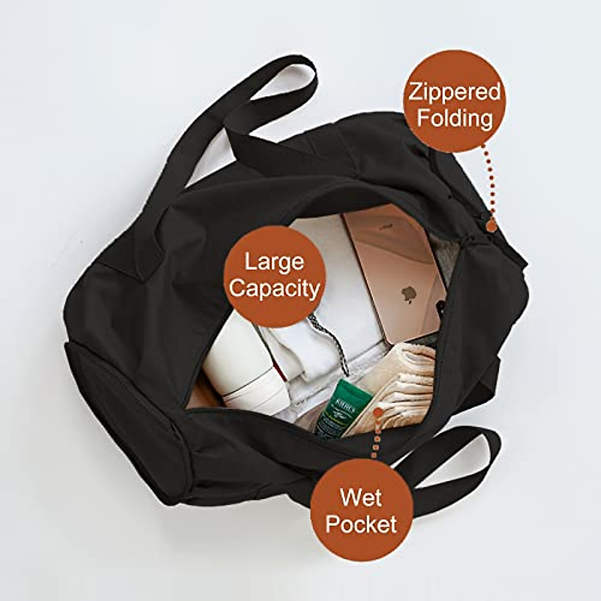 NKTDWO Small Sport Gym Bag for Adults, 25L Waterproof Duffle Bag with Wet and Dry Compartment Weekender Bag Foldable Gym Tote Bag for Workouts, Sports, Travel (Black)