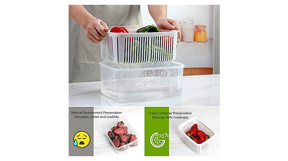LUXEAR Fruit & Vegetable Storage Containers with Lid & Colander