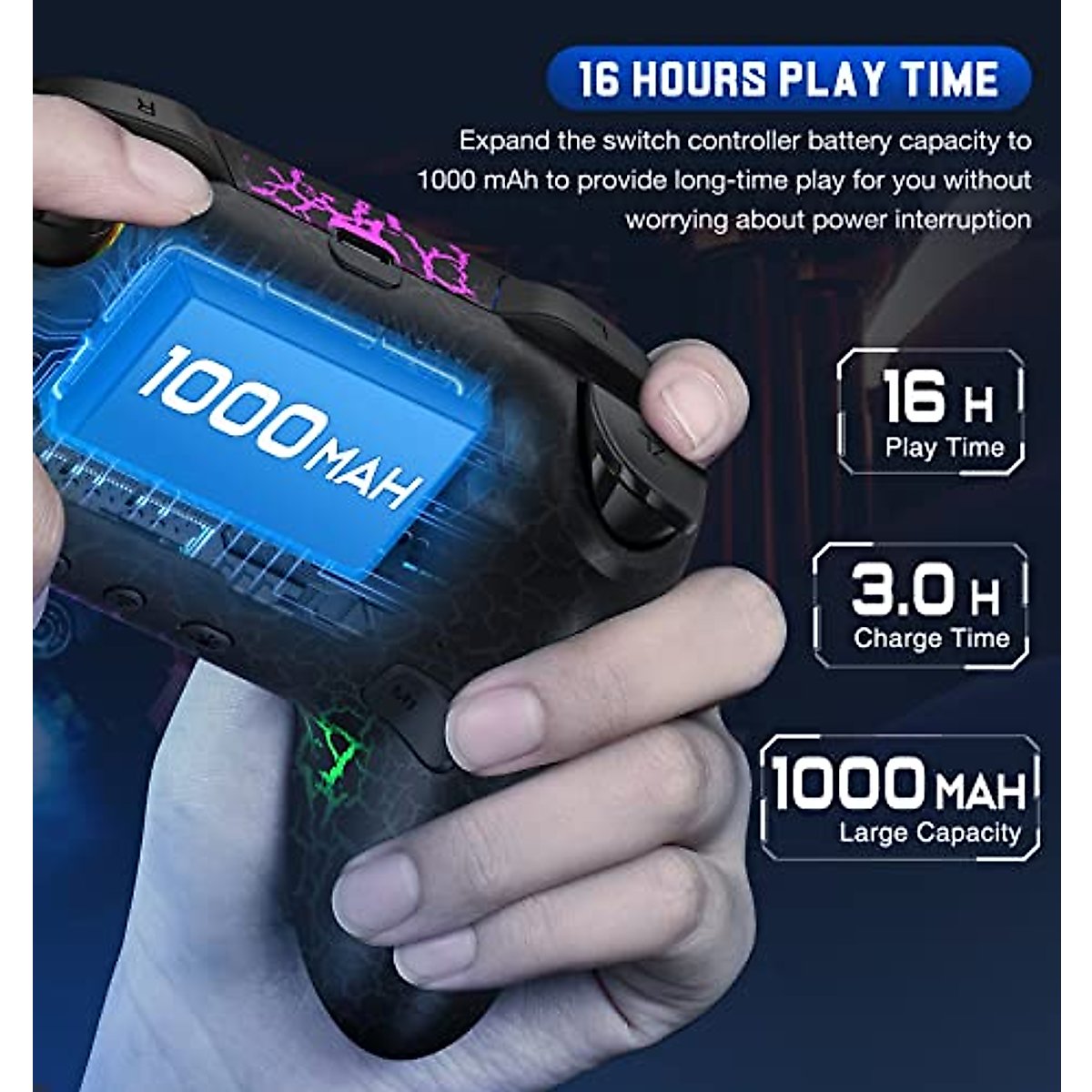 Gammeefy Switch Controller, Wireless Switch Pro Controller for Nintendo Switch/Lite/OLED, 9 Color Adjustable LED Switch Remote Compatible with PC/Android/IOS with Programmable Function
