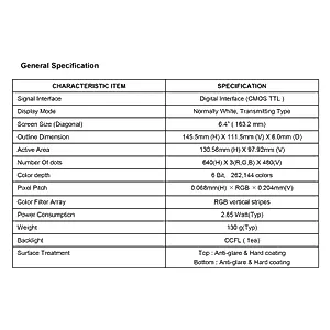 STARNY LB064V02 6.4” Screen TFT LCD Panel