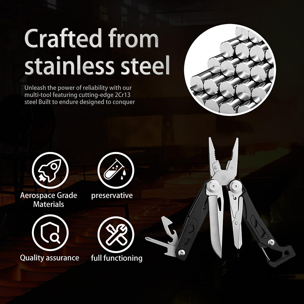 TLONER, ARES Series 12-P Pocket Size Multitool with Premium Stainless Steel Pliers, Short Dagger，Black Luxury Gift Box