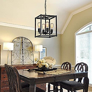Lanhall 4-Light Farmhouse Chandelier Fixture Rustic Industrial Pendant Lighting Adjustable Height Metal Cage E26 Hanging Lights for Kitchen Island, Dining Room, Living Room, Bedroom, Foyer, Entry