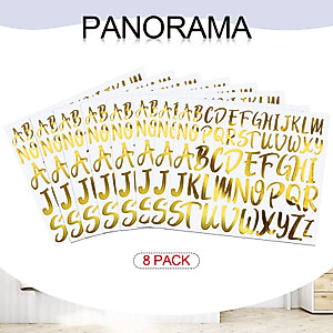 TaoBary 8 Sheets Alphabet Stickers Self Adhesive Vinyl Letter Stickers Calligraphy Letter Stickers for Mailbox, Signs, Window, Door, Cars, Trucks, Home, Business, Address Number(Gold,1'', 1.5'')