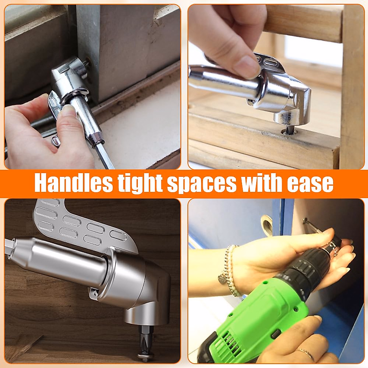 105 Degree Right Angle Drill Adapter, 2024 New Corner Tool Screw Hub with Multi-function Bend Screwdriver Bit, 1/4" Hex Shank Driver Angle Drill Attachment for Household Work (Long)