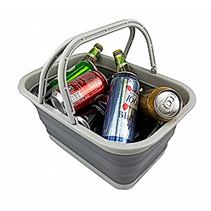 SAMMART 12L (3.17Gallon) Set of 2 Collapsible Tub with Handle - Portable Outdoor Picnic Basket/Crater - Foldable Shopping Bag - Space Saving Storage Container (Grey)