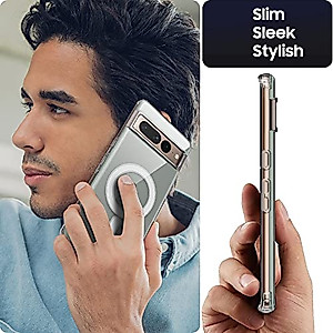 MAKAVO for Pixel 7 Pro Case, Magnetic Case Compatible with MagSafe, Slim Thin Hard Back & Soft Edges Crystal Clear Cover Shockproof Phone Shell with Camera Lens Protector