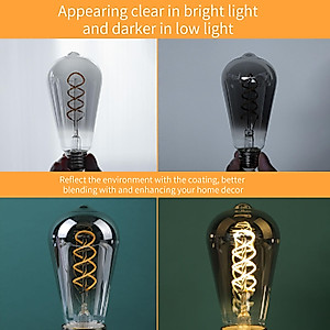 Decoaui E26 ST64 Vintage Edison Light Bulbs, Smoky Grey Coated Glass, Dimmable, 4W(20W Equivalent) 200 Lumin, 2700K Soft White, Spiral Filaments Design, Antique Style, 25000 Hrs, 3-Pack