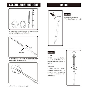 EASACE Long Handle Bath Body Brush & Lotion Applicator for Back Scrubber, Shower Brush with Soft Bristles for Wet or Dry