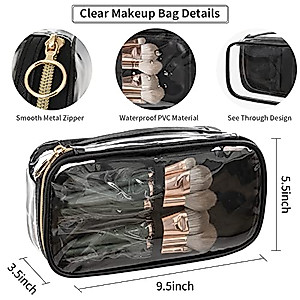 OCHEAL Clear Makeup Bags Small Cosmetic Bag Portable Cute Transparent Travel Makeup Bag with zipper for Women and Girls Cosmetics Toiletries storage Organizer Pouch-Black