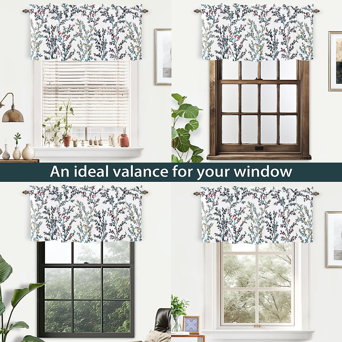 DriftAway Jasmine Watercolor Branch Botanical Thermal Insulated Energy Saving Window Curtain Valance for Living Room Bedroom Kitchen 2 Layers 52 Inch by 18 Inch Plus 2 Inch Header Multi 1 Pack