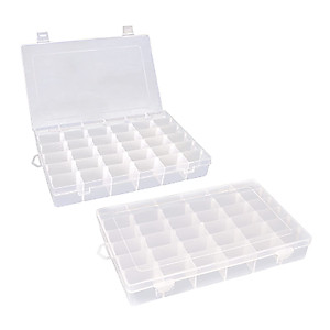 FYY (2 Pack) Plastic Organizer Box 36 Grids, Clear Plastic Organizer Box Storage with Adjustable Dividers, Craft Storage Container, Bead Box, Fishing Tackles Box, Jewelry Box, DIY Art Craft Accessory