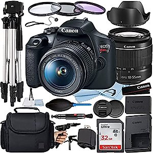 Canon EOS Rebel T7 DSLR Camera 24.1MP with EF-S 18-55mm Lens + A-Cell Accessory Bundle Includes: SanDisk 32GB Memory Card + Full Size Tripod + Case + UV Filter + Much More, GB Card (Renewed)
