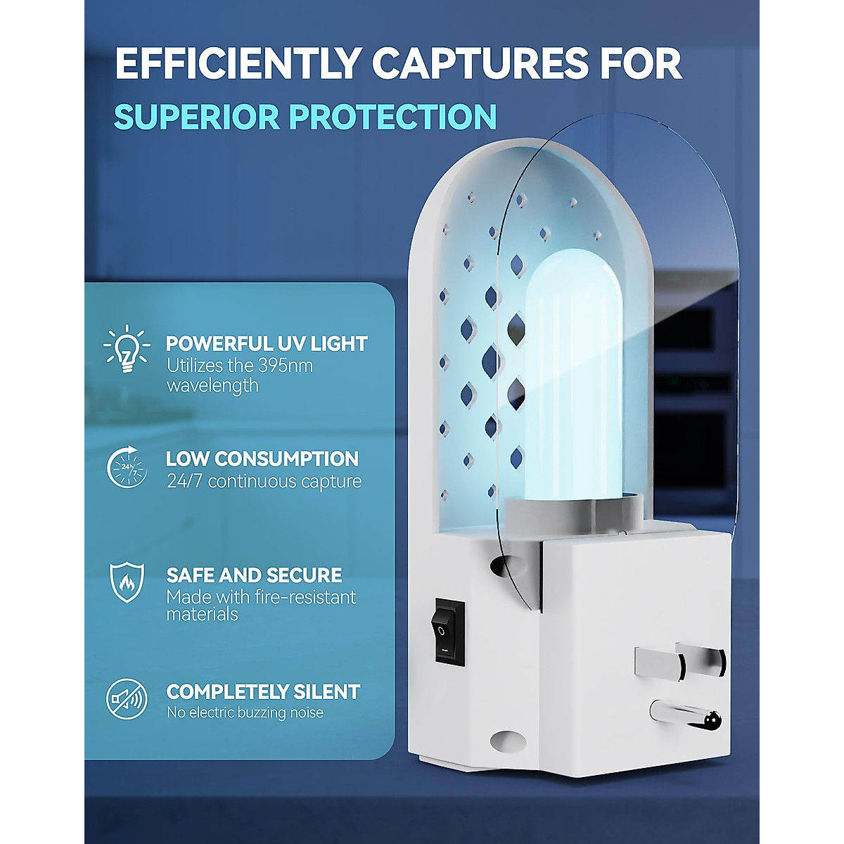 Double-Sided Glue Card Fly Trap Indoor with Plug-in UV Light, Noiseless Fruit Fly Traps for Indoors, Gnat Traps for House Indoor Pest Control, Sticky Mosquito Trap Flying Insect Trap Killer Catcher