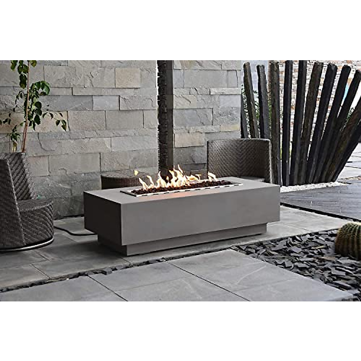 Elementi Granville Outdoor Fire Pit Natural Gas Table 60 Inches Rectangle Firepit Table Concrete Electronic Ignition | Cover & Lava Rock Included | Free Ethanol Tabletop