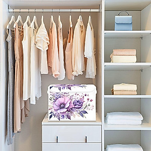 senya Baskets Collapsible Storage Bins with Lids, Purple Rose Leaves Storage Boxes Clothes Baskets for Organizing