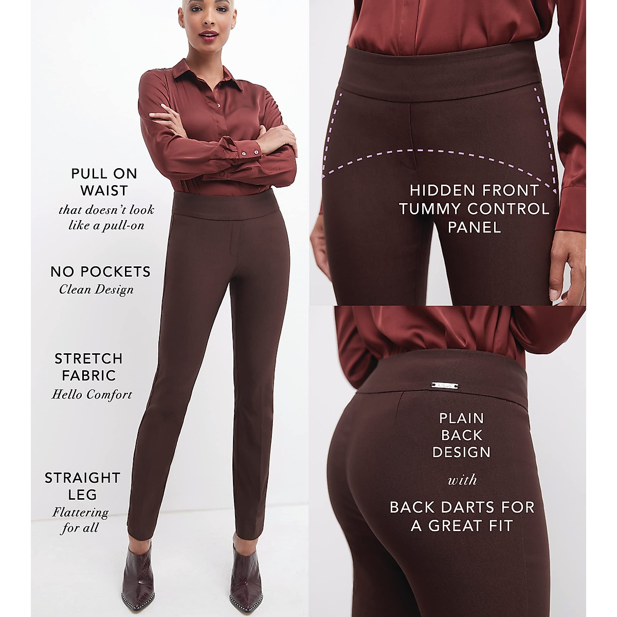 Rekucci Women's Ease Into Comfort Straight Leg Pant with Tummy Control (16 Short, Teal)