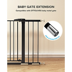 OTTOLIVES Metal Baby Gate Pet Gate 2.7 Inches Gate Extensions for Stairs & Doorways Baby Gate with a Anti-Collision Slot (Black)