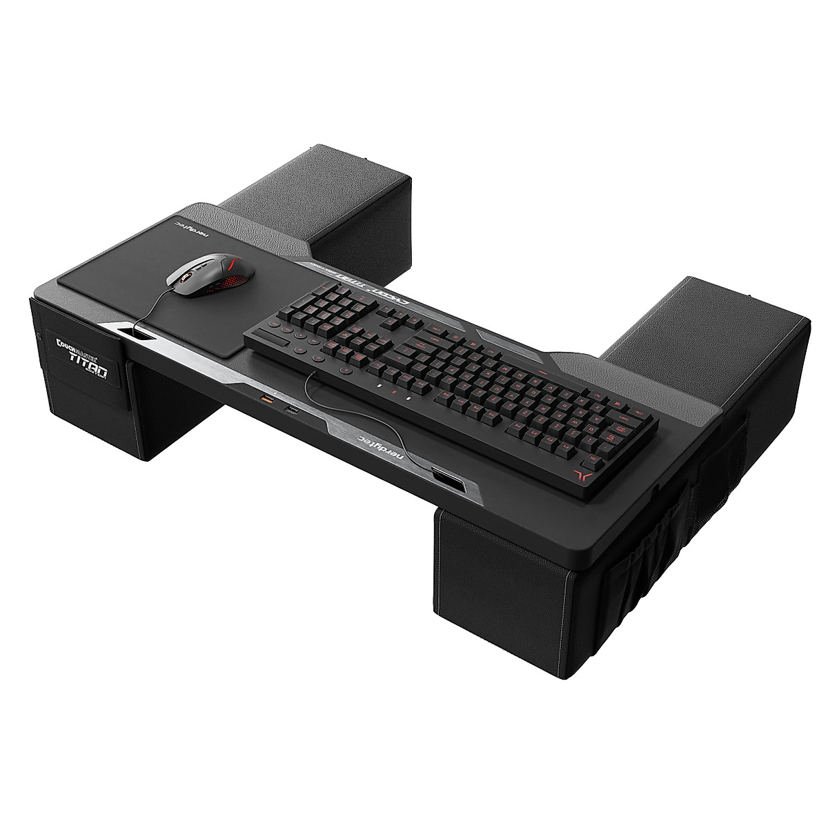 Couchmaster CYCON² Titan Edition, Couch Gaming USB-Hub Desk for Mouse & Keyboard (for PC, PS4/5, Xbox One/Series X), Ergonomic lapdesk for Couch & Bed, Nappa Leather, Real Titanium