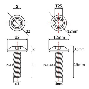 Wanyifa Titanium M4 M5 M6 10 12 15 20 25mm Button Torx Head Bolt Screw for Bicycle Motorcycle Pack of 4 (Ranibow, M5x12mm)