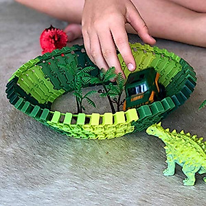 DINOSAUR Flexible Track Set FR2001: 173 total pieces - includes 1 Off-Road Electric Toy Vehicle & 2 Dinosaurs (Species May Vary)- Fun Learning Dino Gift for 3 Year Olds & Up
