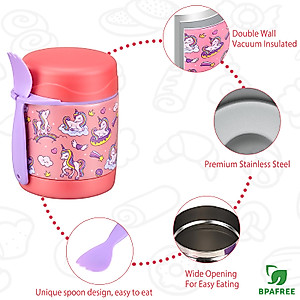 10oz Soup Thermo for Hot Food Kids,Lunch Thermo Kids Food Jar with Spoon Hot Insulated Food Containers,Leak Proof Stainless Steel Wide Mouth Lunch Food Thermo Jar for School(Pink-Unique Horse)