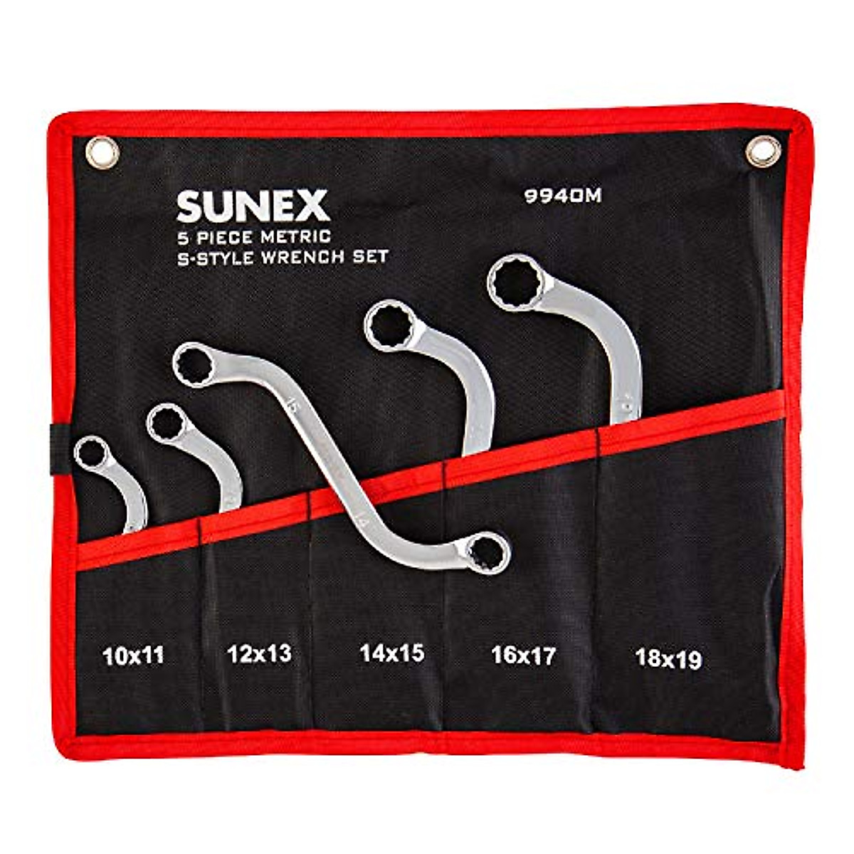 Sunex 9940M Metric S-Style Wrench Set, Fully Polished, 10 x 11mm - 18 X 19mm, 5-Piece
