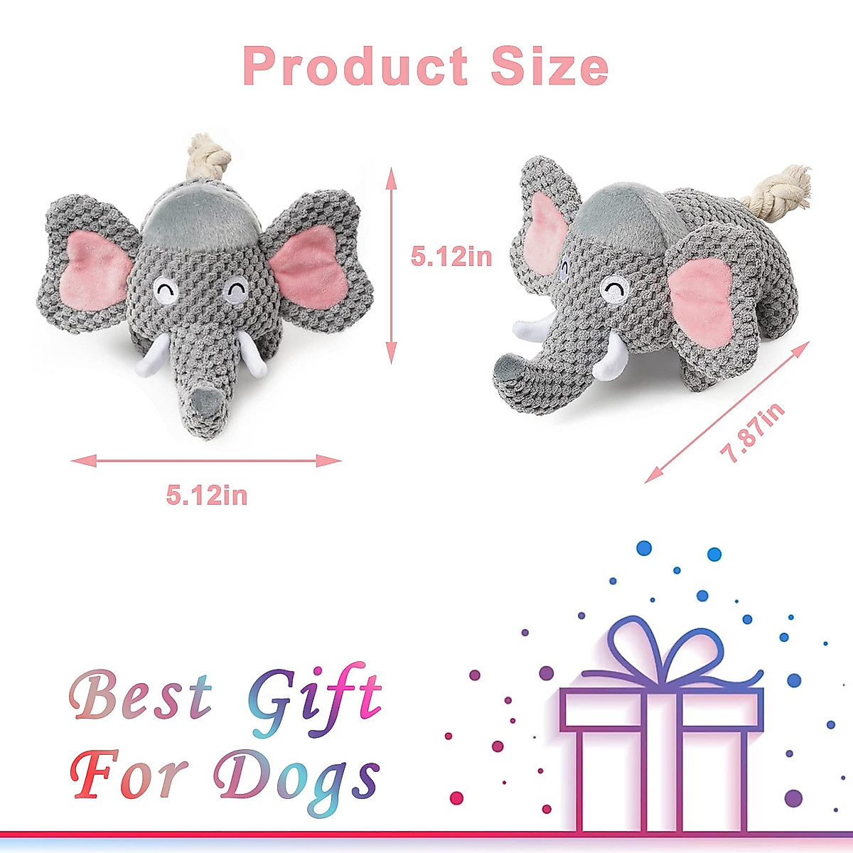 YYDSFEIOU Stuffed Dog Toys, Interactive Squeaky Dog Toys Chew Toys Durable Plush Dog Toy with Crinkle Paper for Small Medium Large Dogs Puppy Toys Pet Toys Elephant Design