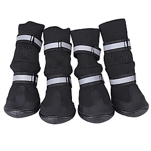 4pcs set Waterproof, Anti Slip Protective Boots dog boots Pet Dog Shoes for Large Dogs Red L ()