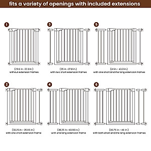 Mumeasy Baby Gate for Stairs, 29.6"-46" Pressure Mounted Pet Gate with Walk Through Door, Auto Close Dog Gate for House, Stairs, Doorways