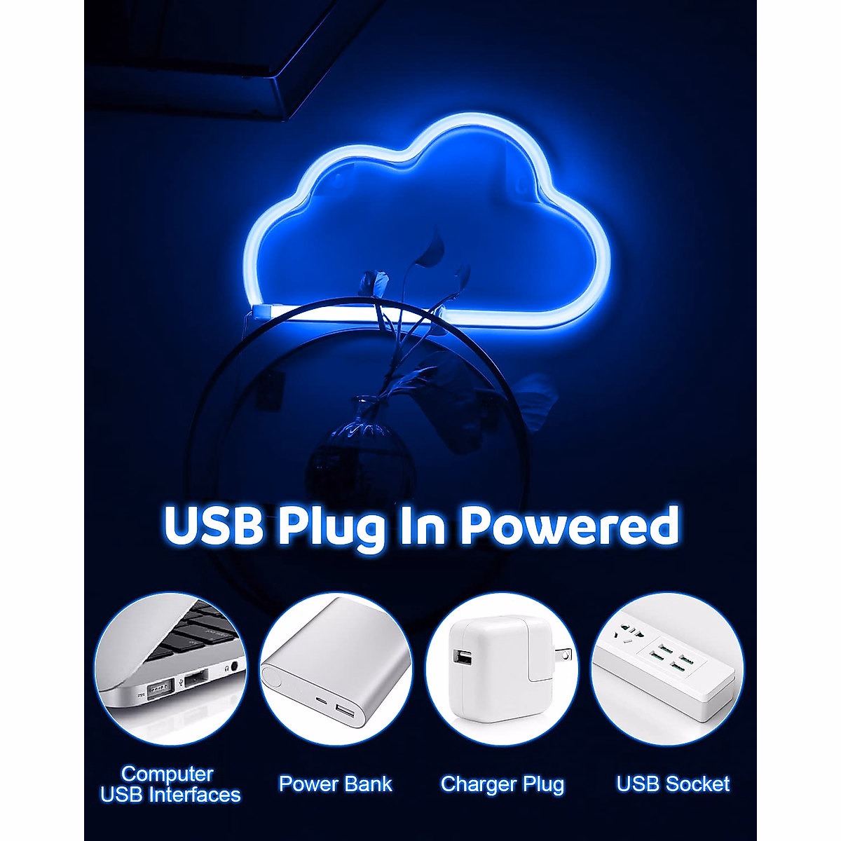 Aclorol Cloud Neon Signs Neon Light Sign for Wall Decor Battery/USB Powered Led Cloud Lights Blue for Aesthetic Room Dec, Bedroom, Kids Room, Living Room Party Wedding（Batteries Not Included)