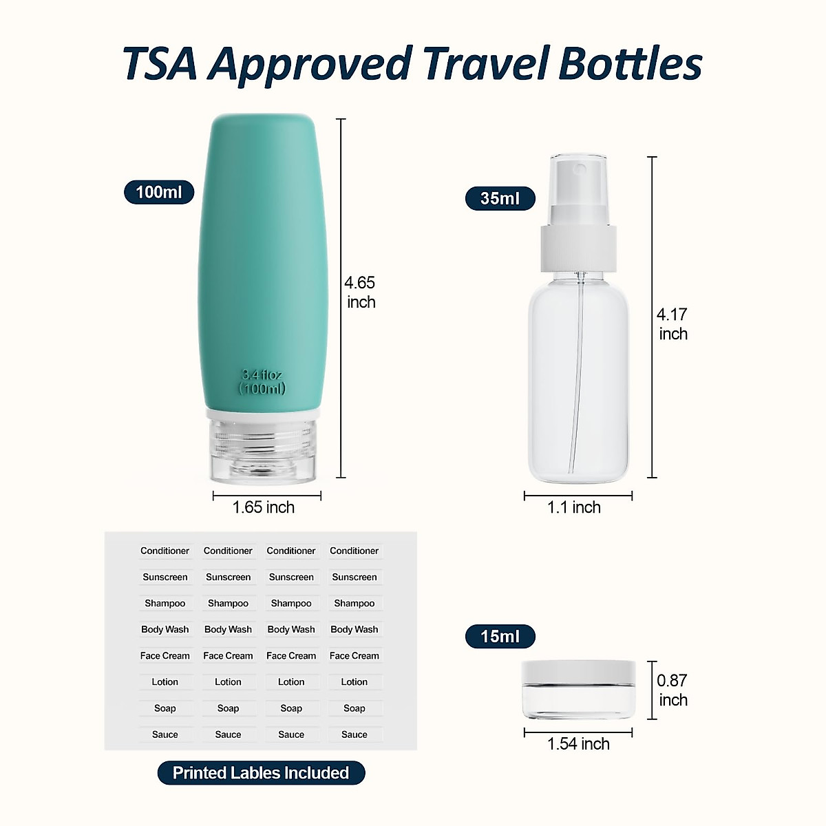 PACKISM TSA Approved Toiletry Bottles - 6 Pack Leak Proof 3.4oz Silicone Travel Bottles for Toiletries, BPA Free Leak Proof Refillable Travel Accessories (Not come with content inside the bottle)