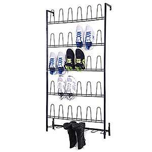MyGift Wall Mounted Black Metal Shoe Organizer Rack, Boots, Slippers, Sneakers Hanging Vertical Heavy Duty Rack, Holds 18 Pairs of Shoes