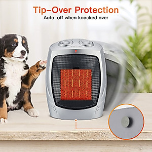 Portable Space Heater, Ceramic Electric Heaters 1500W/750W with Adjustable Thermostat, Overheat and Tip Over Protection, Fan and Heater Combo for Office Bedroom Desk Nightstand Dorm Table Indoor Use