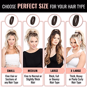 PONY-O- Fine, Medium or Slightly Thick Hair - Original No Damage Volumizing Ponytail Hair Ties - Patented Bendable Design - Stylish Hair Accessories for Women - 2 Pack Black & Dark Blond - Medium