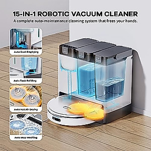 LYNKBEY M20 Pro Robot Vacuum and Mop Combo, Auto Mop Cleaning&Hot Air Drying, Self-Emptying&Refilling, Ultra Thin Robot Vacuum Cleaner, Compact Dock, 5000Pa Suction, AI Obstacle Avoidance, APP Control