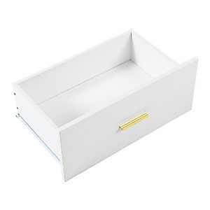 Angel Sar 9 Drawer Dresser for Bedroom, Modern White Dresser, Long Chest of Drawers with Golden Handles, Leg Free Design & Smooth Slides, Double Drawer Dresser for Closet, Sturdy Wooden Dresser