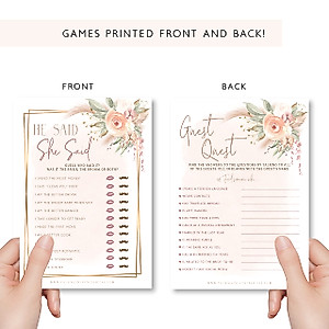 Your Main Event Prints Boho Bridal Shower Bachelorette Games - Floral Neutral Theme - He Said She Said, Find The Guest, Would She Rather, What's In Your Phone - 25 Games Each, 1 Game Per Side