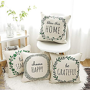 WLNUI Summer Pillow Covers 18x18 Inch Summer Home Decorations Set of 4 Green Wreath Decorative Throw Pillow Covers Cushion Case for Farmhouse Home Decor