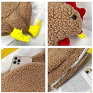 Cute Chicken Crossbody Bags for Women Girl Plush Handbags Cartoon Rooster Shoulder Bag (Khaki)