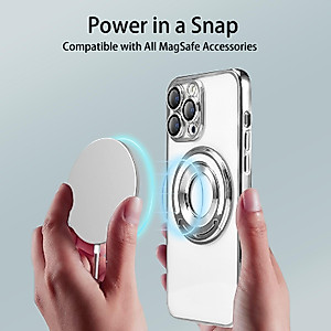 Tcaraersing Magnetic Invisible Stand Case for iPhone 13 Pro Max, Compatible with MagSafe, Built-in Camera Lens Protector, Luxury Plating Clear Shockproof Slim Thin Cover iPhone 13 Pro Max 6.7''-Silver